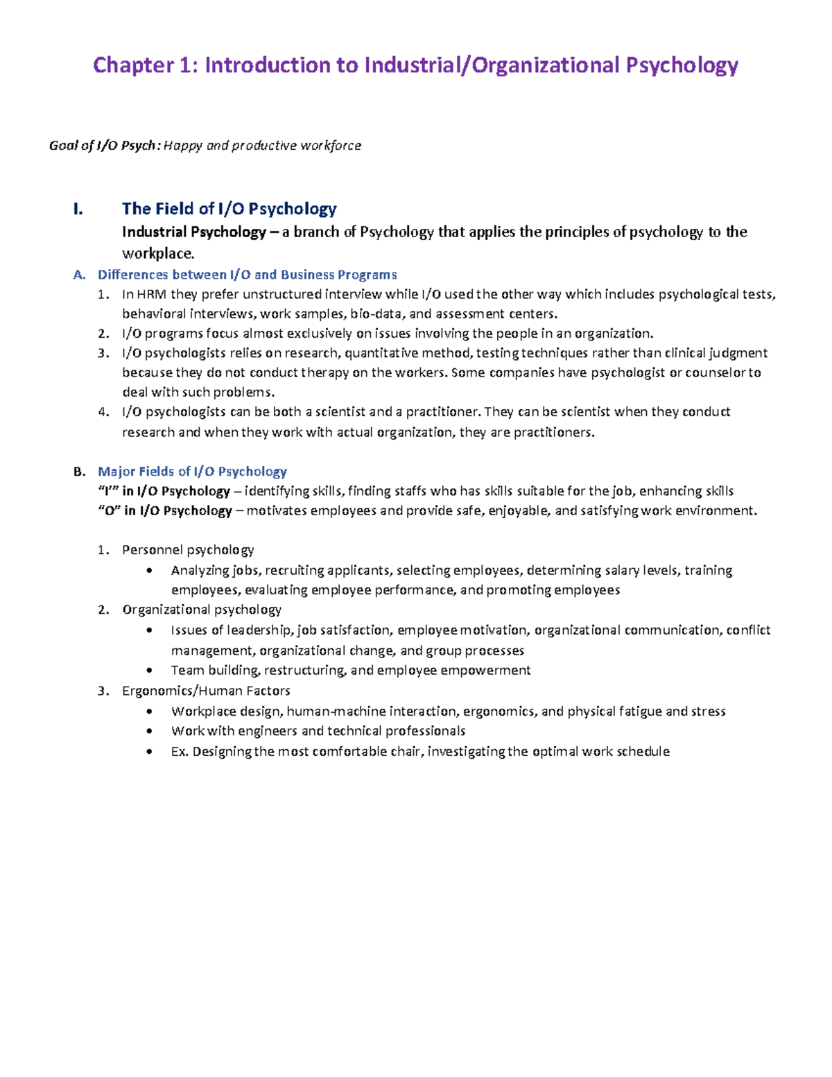 Chapter 1 Introduction to Industrial/Organizational Psychology - The ...