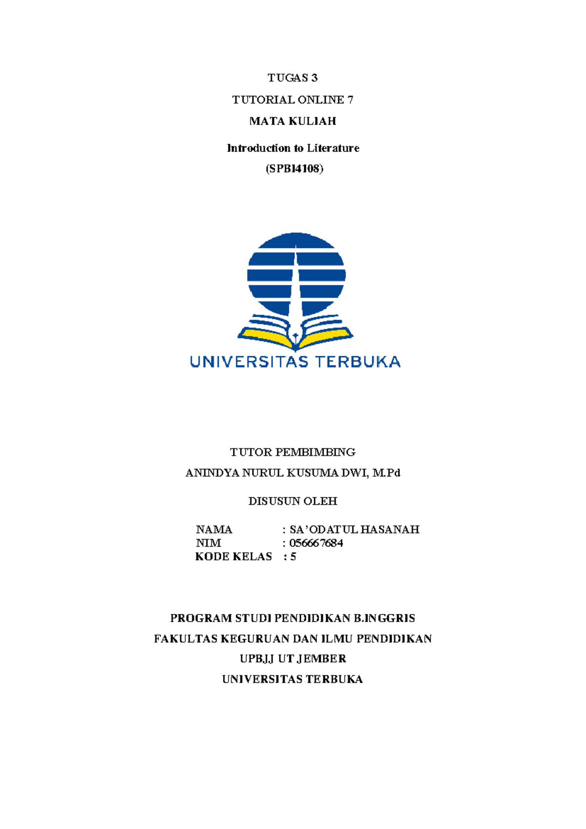 TUGAS 3: Creative Work Reflection in Modern Literature (SPBI4108) - Studocu