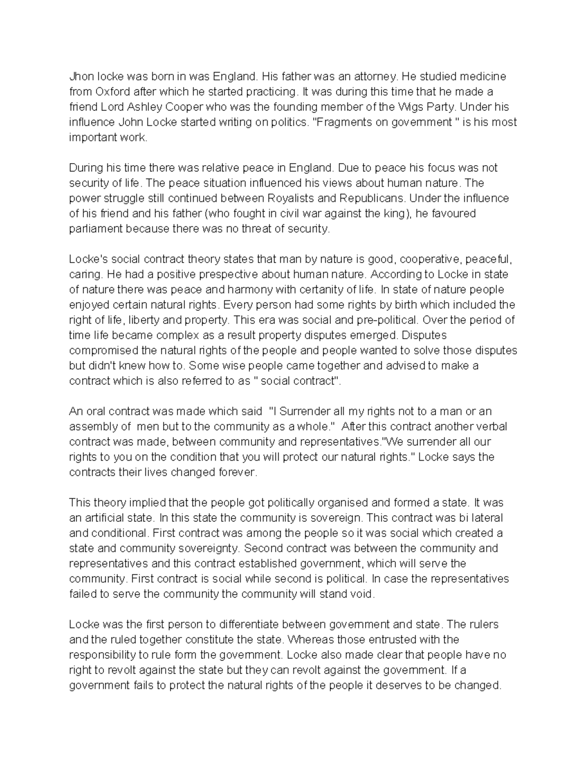 John Locke: Political Philosophy and Social Contract Theory - Pol Sci ...