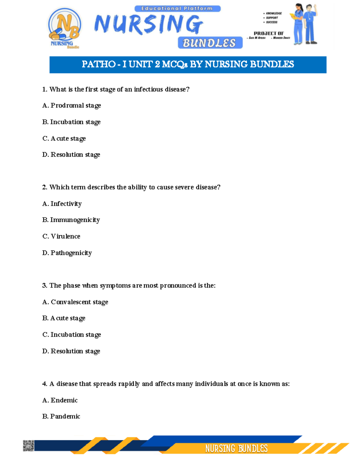PATHO I UNIT 2 MCQs ON INFECTION & INFLAMMATION - NURSING BUNDLES - Studocu