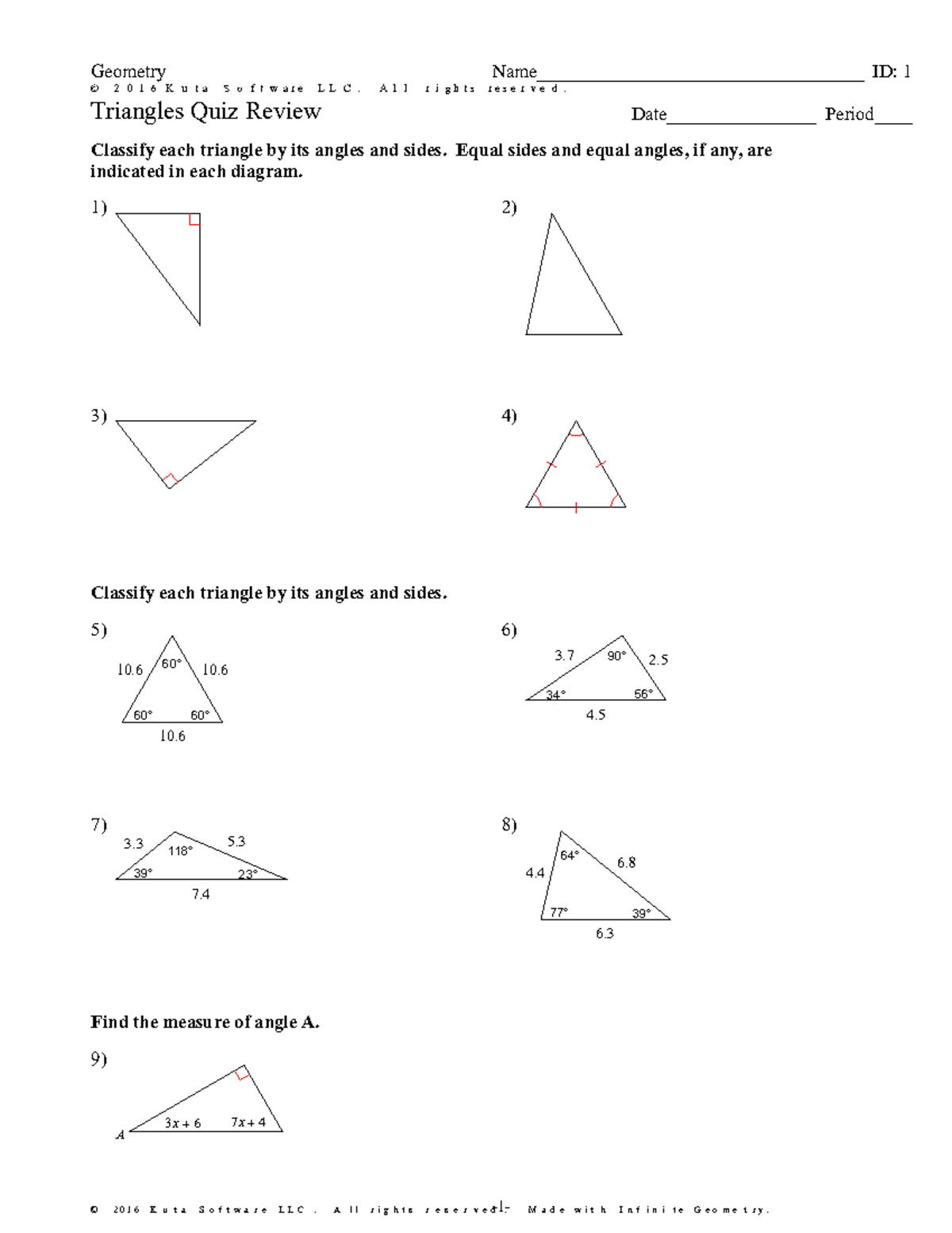 5 Triangles Quiz Review - ©P D 2 t 0 l 1 f 6 e cKVuStTak RS_oFfbtvw ...
