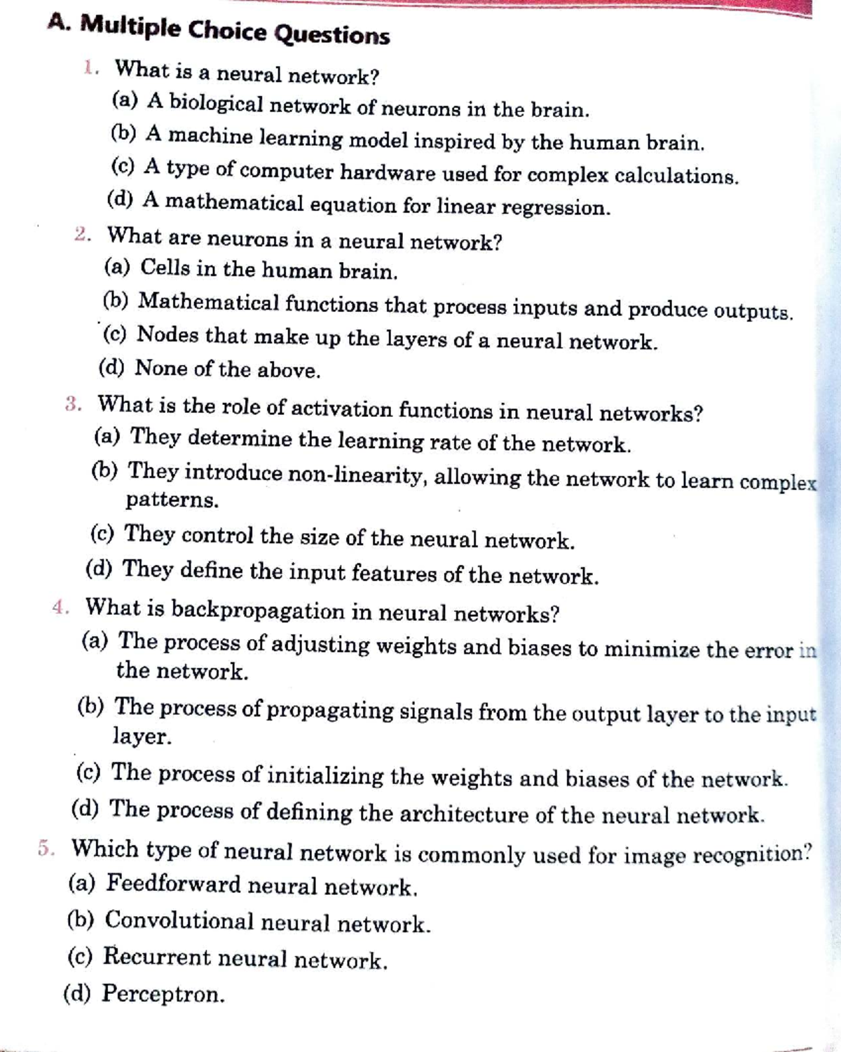 XII AI UNIT 6: Neural Networks MCQs & Short Answers - Class 12 CBSE ...