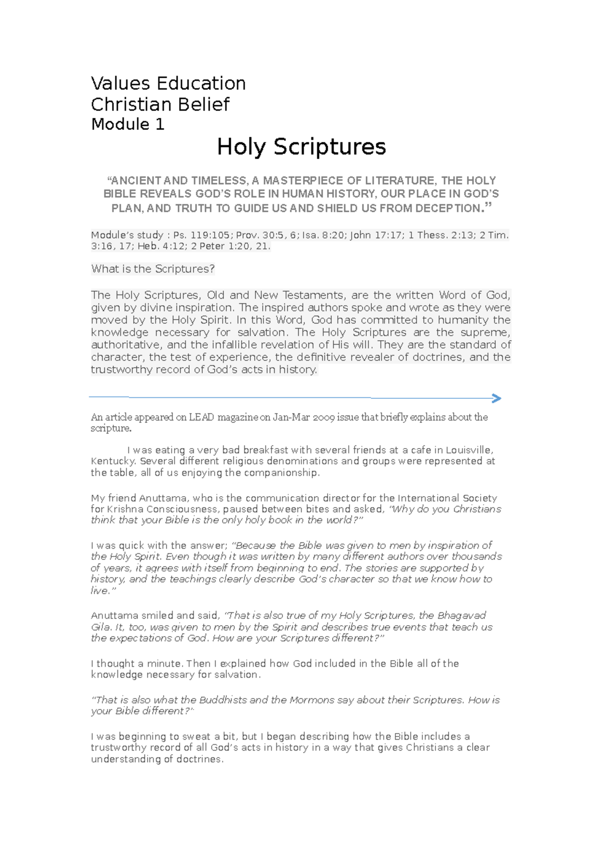 Val Ed 2: Module 1 - Understanding the Importance of the Bible - Studocu