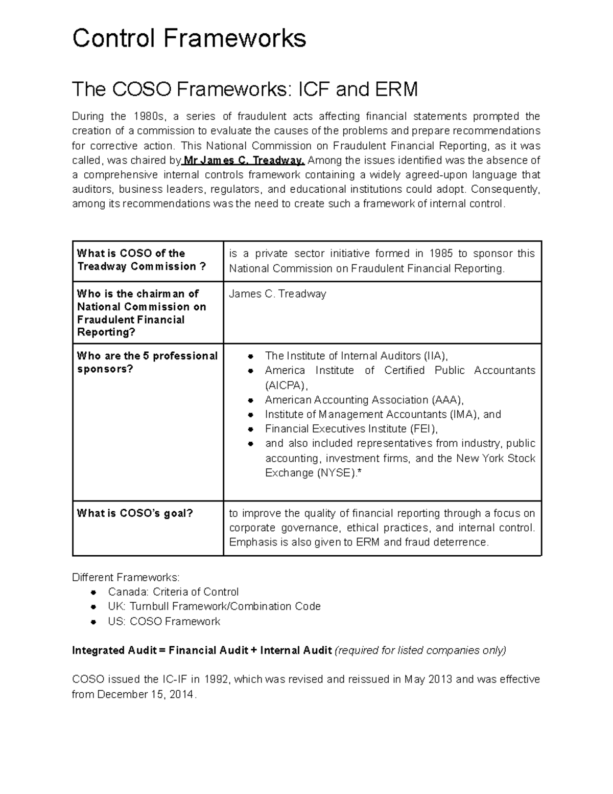 Operational Auditing CH5: An Overview of Control Frameworks and COSO ...