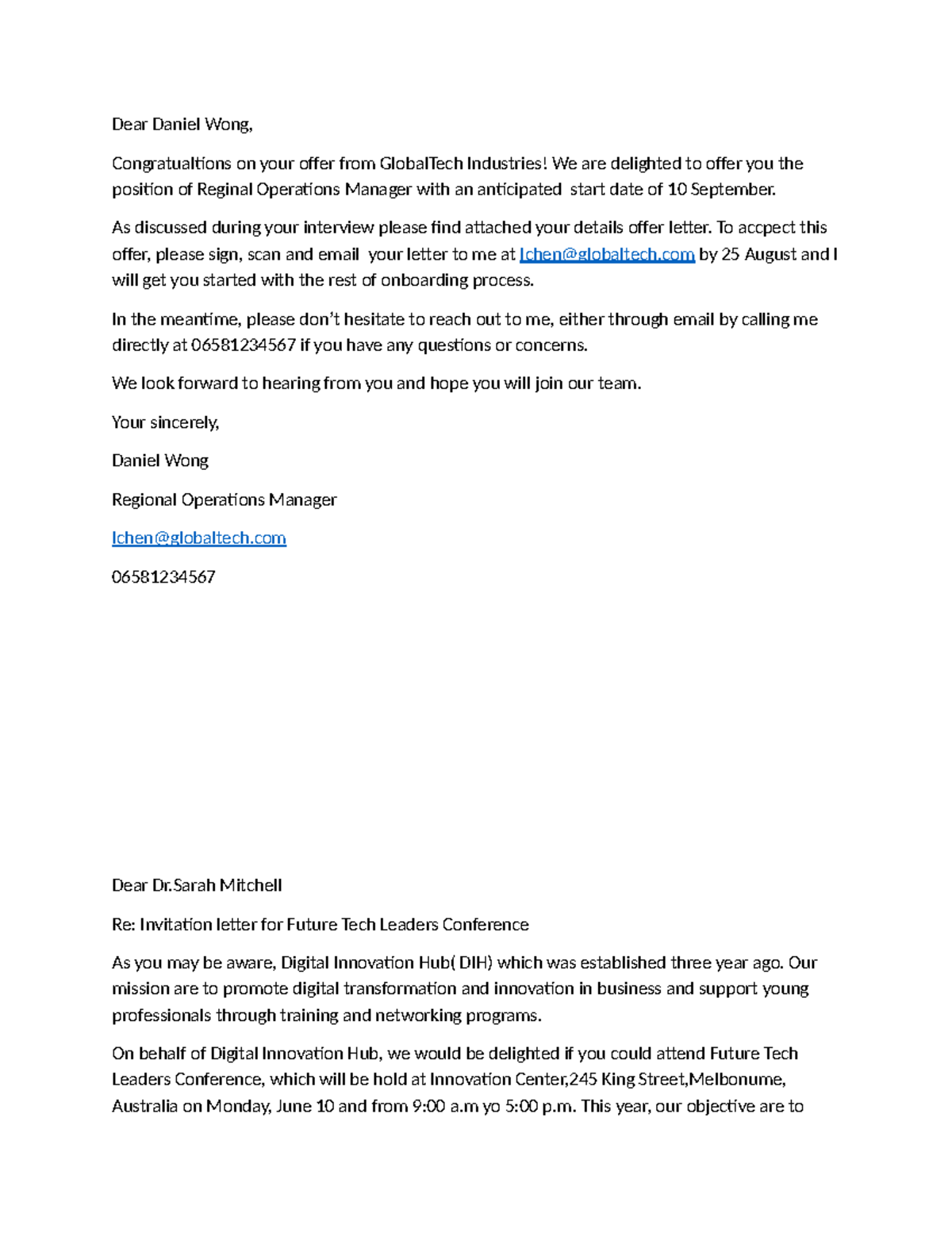 Invitation to Future Tech Leaders Conference - Writing COB1 - Studocu