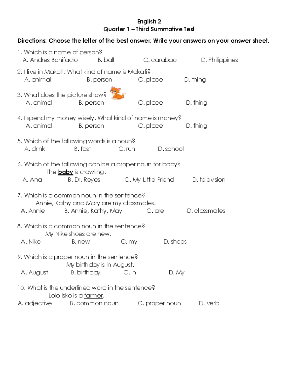 English -3rd Summative-Test - English 2 Quarter 1 – Third Summative ...