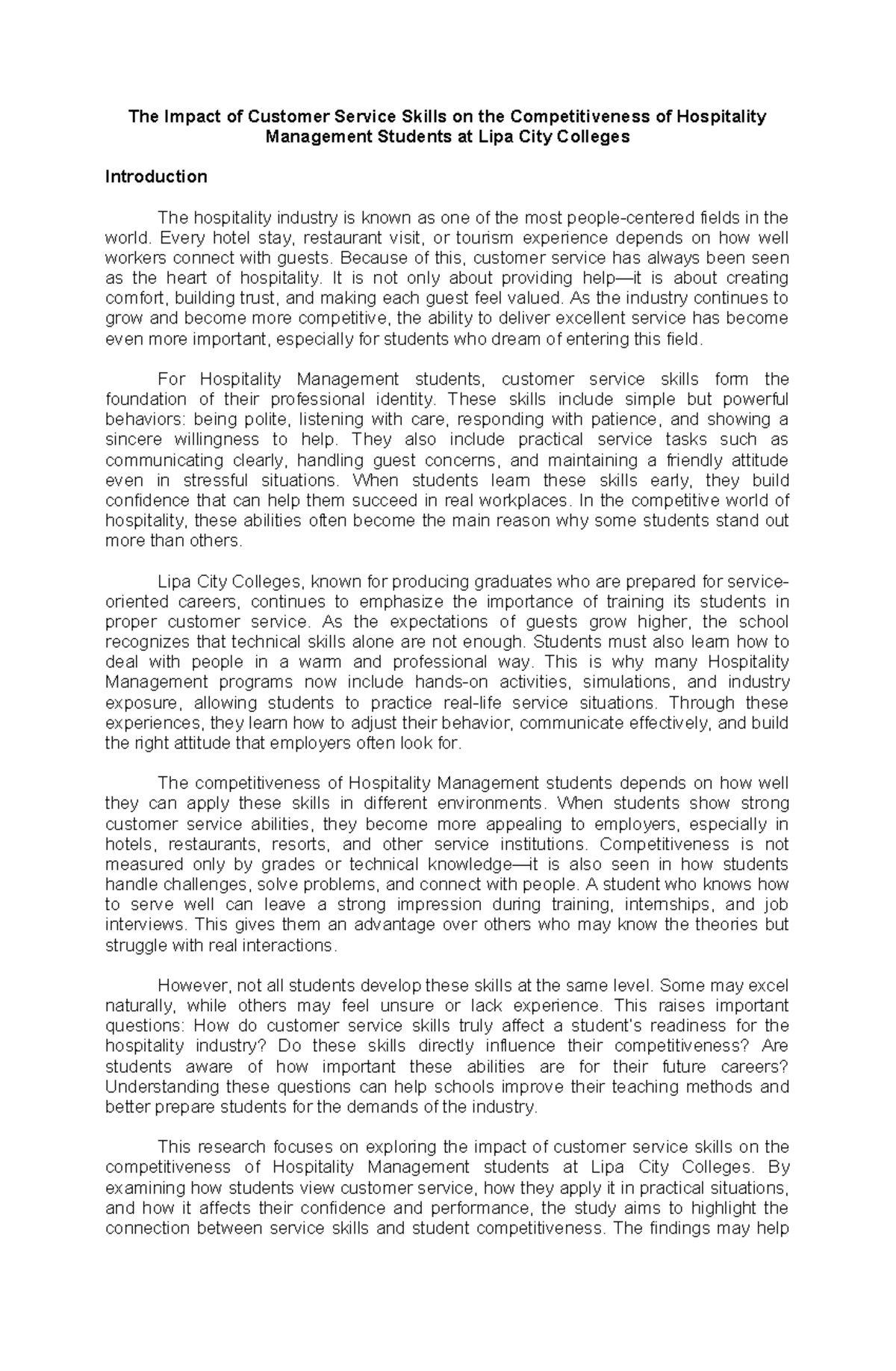 The Impact of Customer Service Skills on Hospitality Competitiveness ...