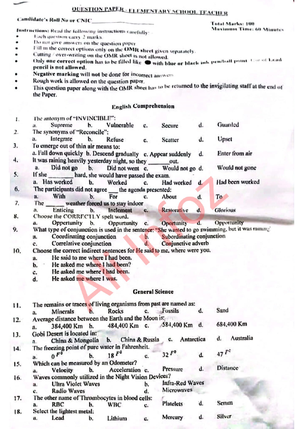 FGEI EST Past Papers: Elementary School Teacher Exam Guide - Studocu