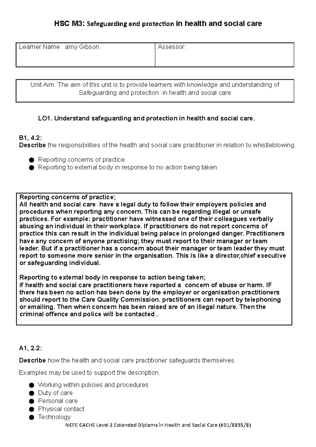 M3 - Safeguarding in Health & Social Care (B1 A1) - Learner Guide - Studocu