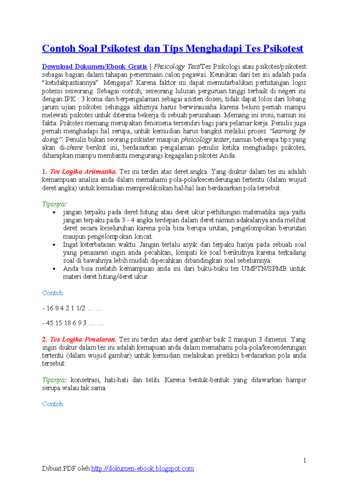 Contoh Soal Psikotest & Tips Menghadapi Tes Psikotest (Laporan) - Studocu