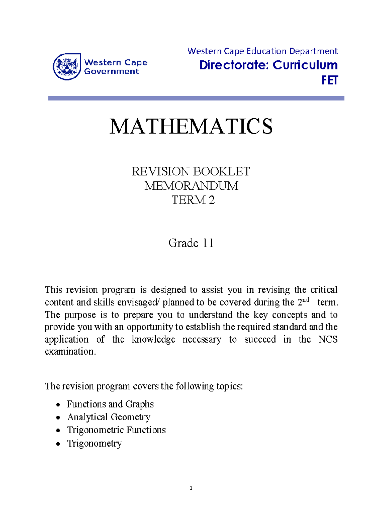 2026 Grade 11 Mathematics Revision Memo: Term 2 Insights - Studocu