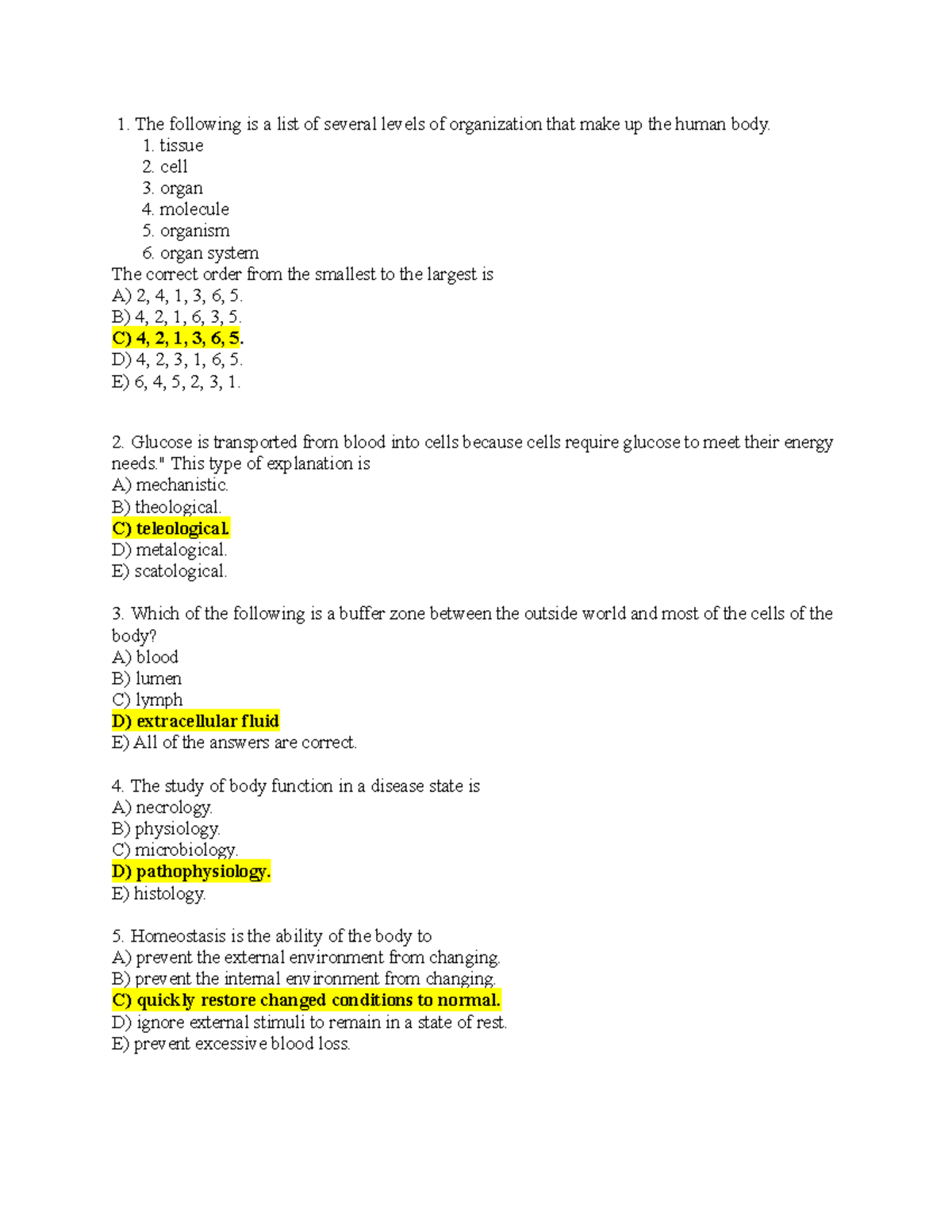 Biology 101: Levels of Organization in Human Physiology - Studocu