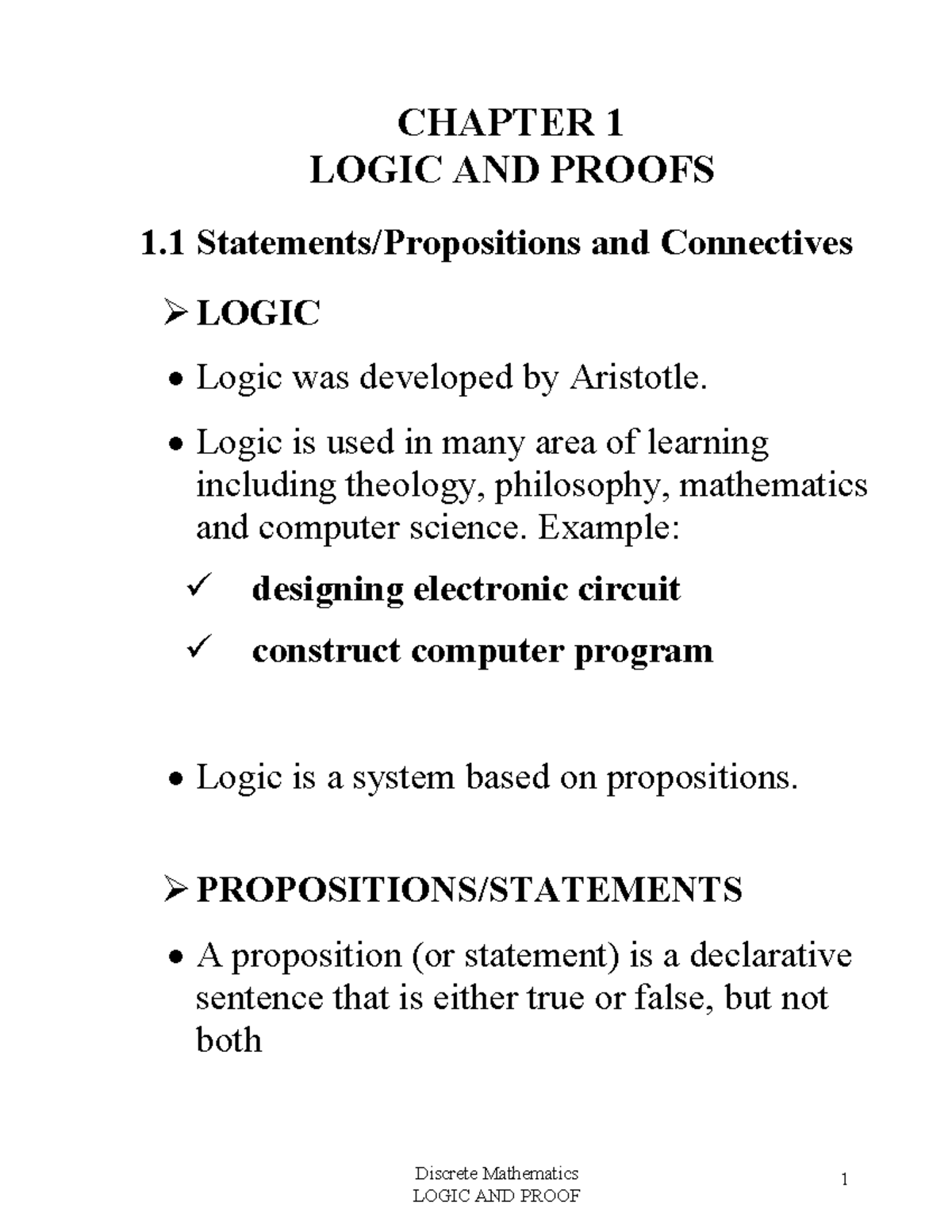 Chapter 1 Logic and Proof Student - Discrete Mathematics 1 CHAPTER 1 LOGIC AND PROOFS 1 - Studocu