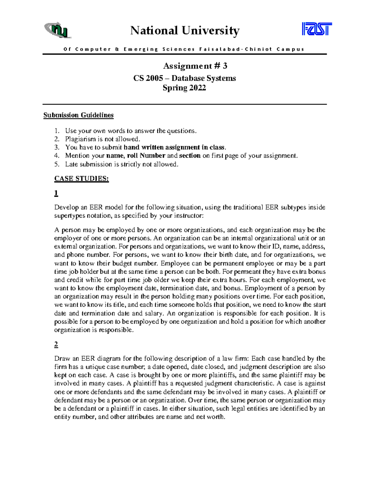 CS 2005 Assignment 3: Enhanced EERD for Database Systems - Studocu