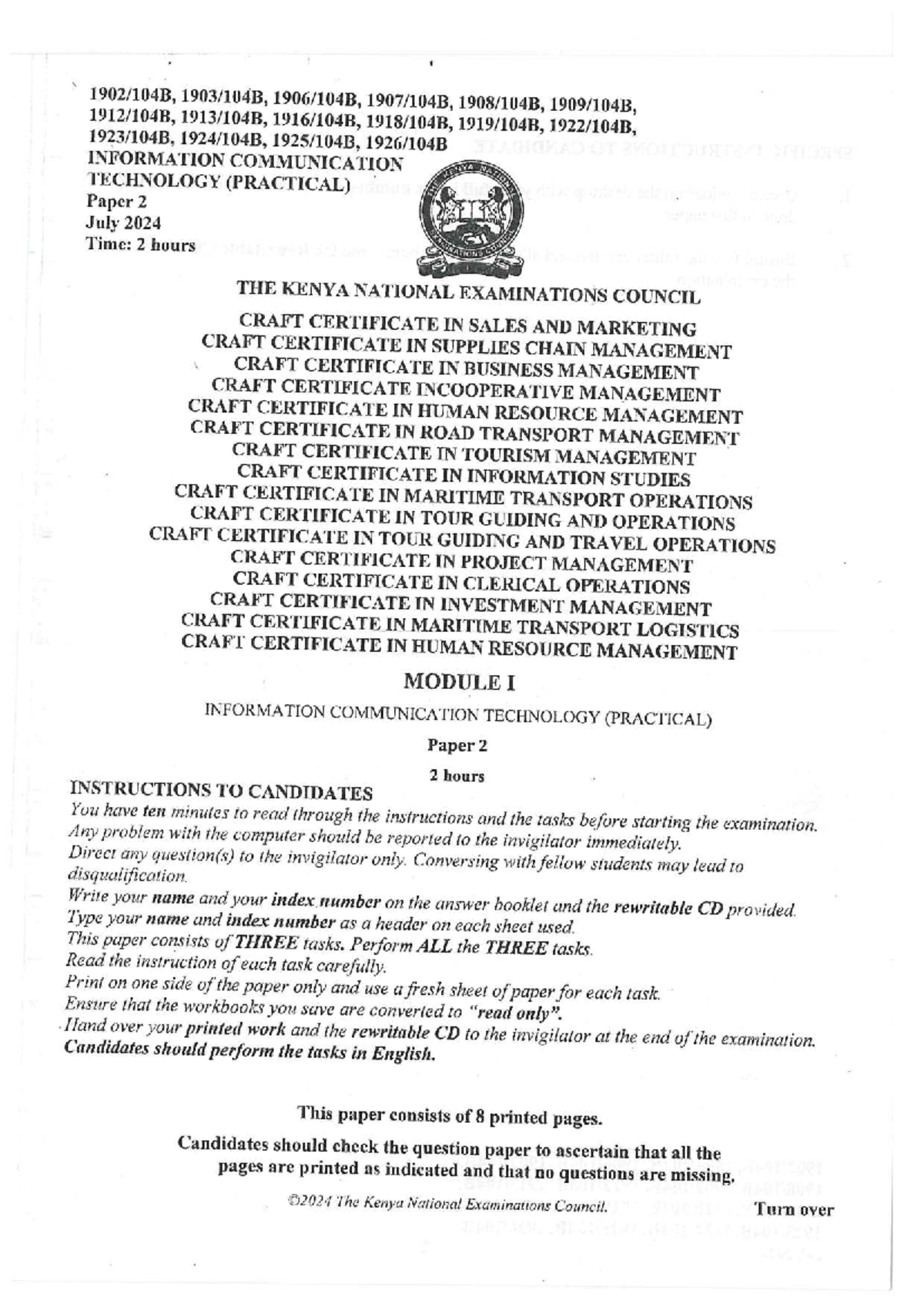 JULY 2024 ICT PRACTICAL EXAMINATION PAPER 2 - Studocu