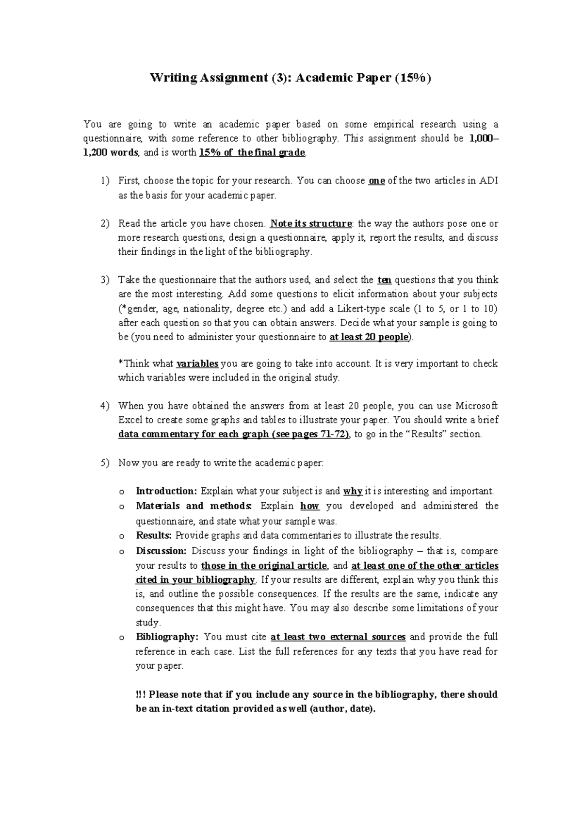 Writing Assignment (3): Academic Paper Instructions - Studocu