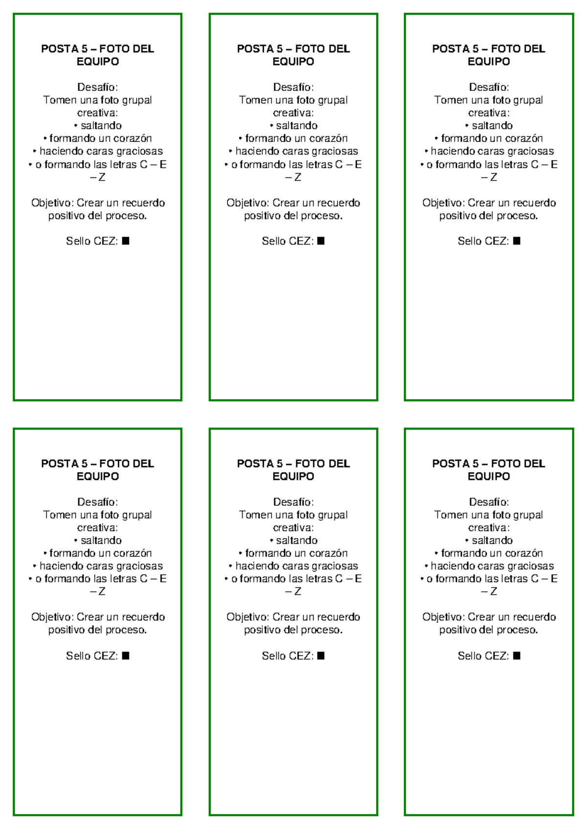 Tarjetas POSTA 5 CEZ: Desafío de Fotos Grupales Creativas - Studocu