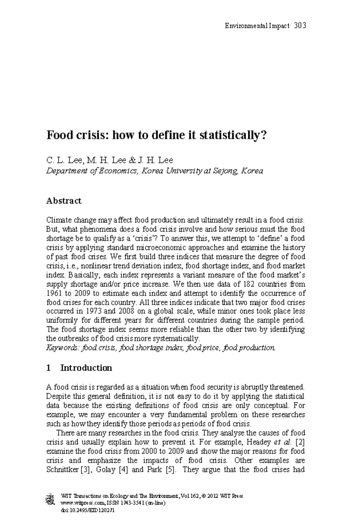 Food Crisis - N/A - Food crisis: how to define it statistically? C. L ...