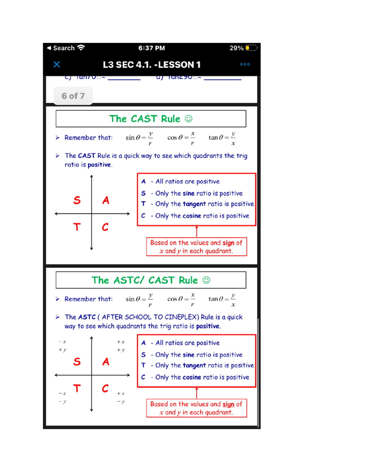 Homework Notes for Trig 101: Understanding the CAST Rule - Studocu