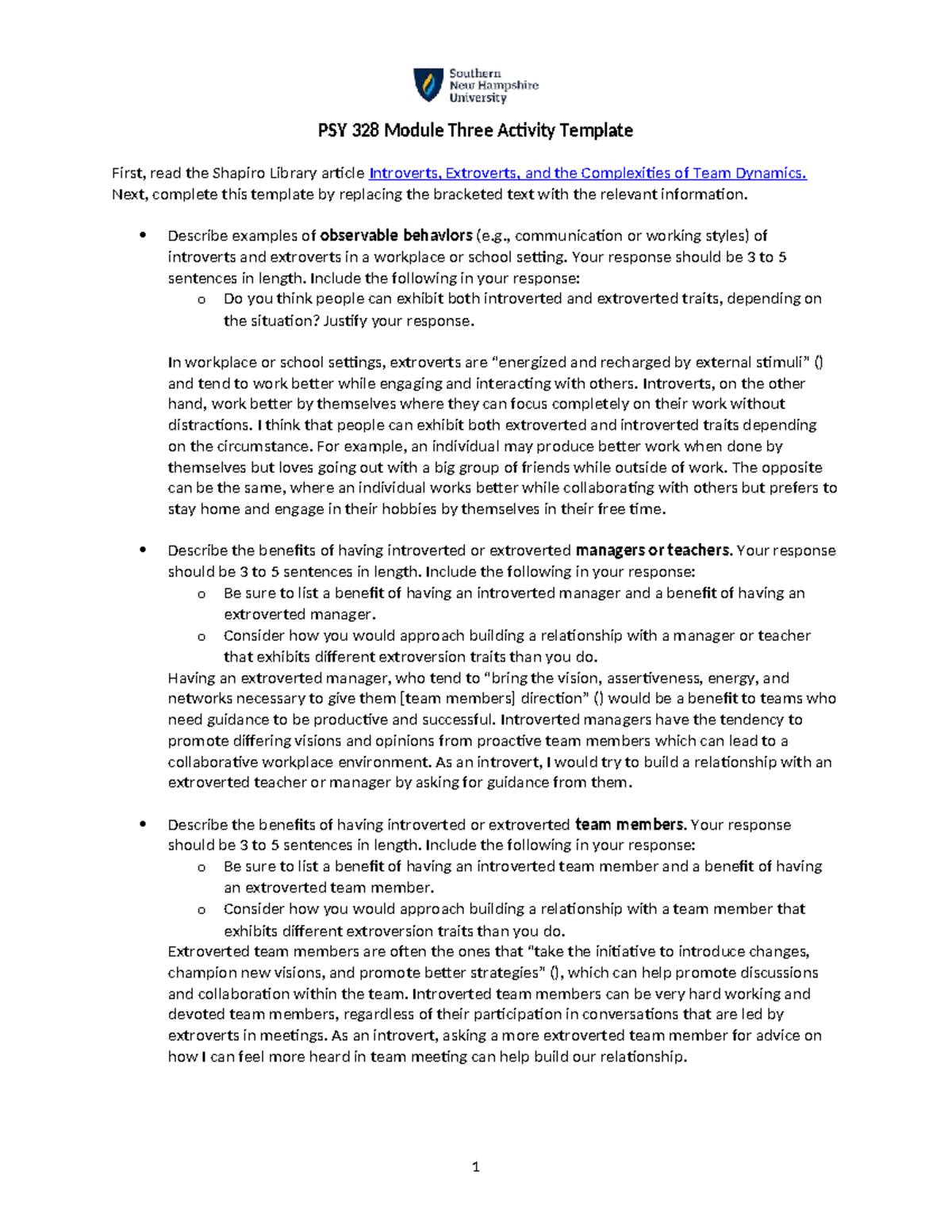 PSY 328 Module Three Activity Template - PSY 328 Module Three Activity Template First, read the ...