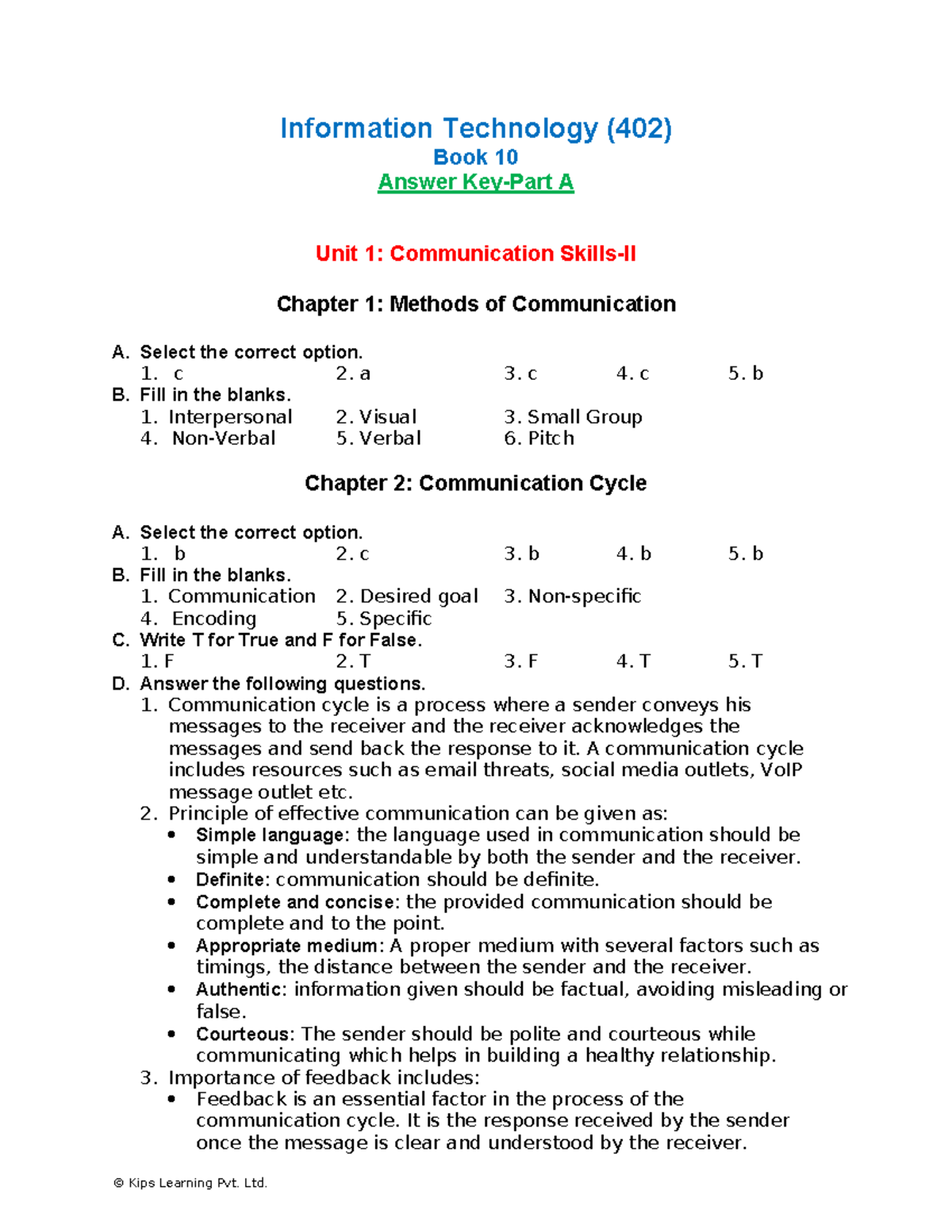 IT Open Office 402 - Answer Key for Communication Skills Unit 1 & 2 ...