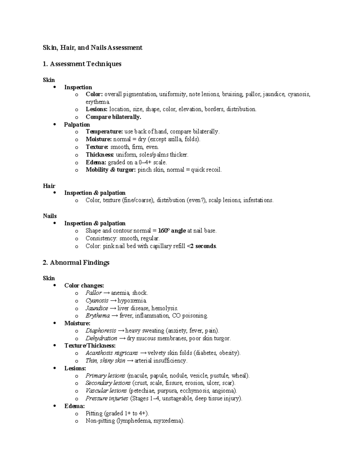 Ch 13 Review: Skin, Hair, and Nails Assessment Techniques - Studocu