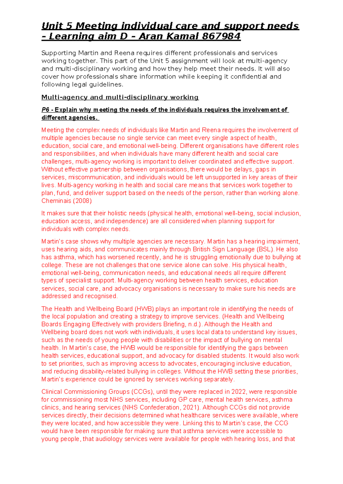 Unit 5 Learning Aim D: Collaborative Approaches to Individual Care ...