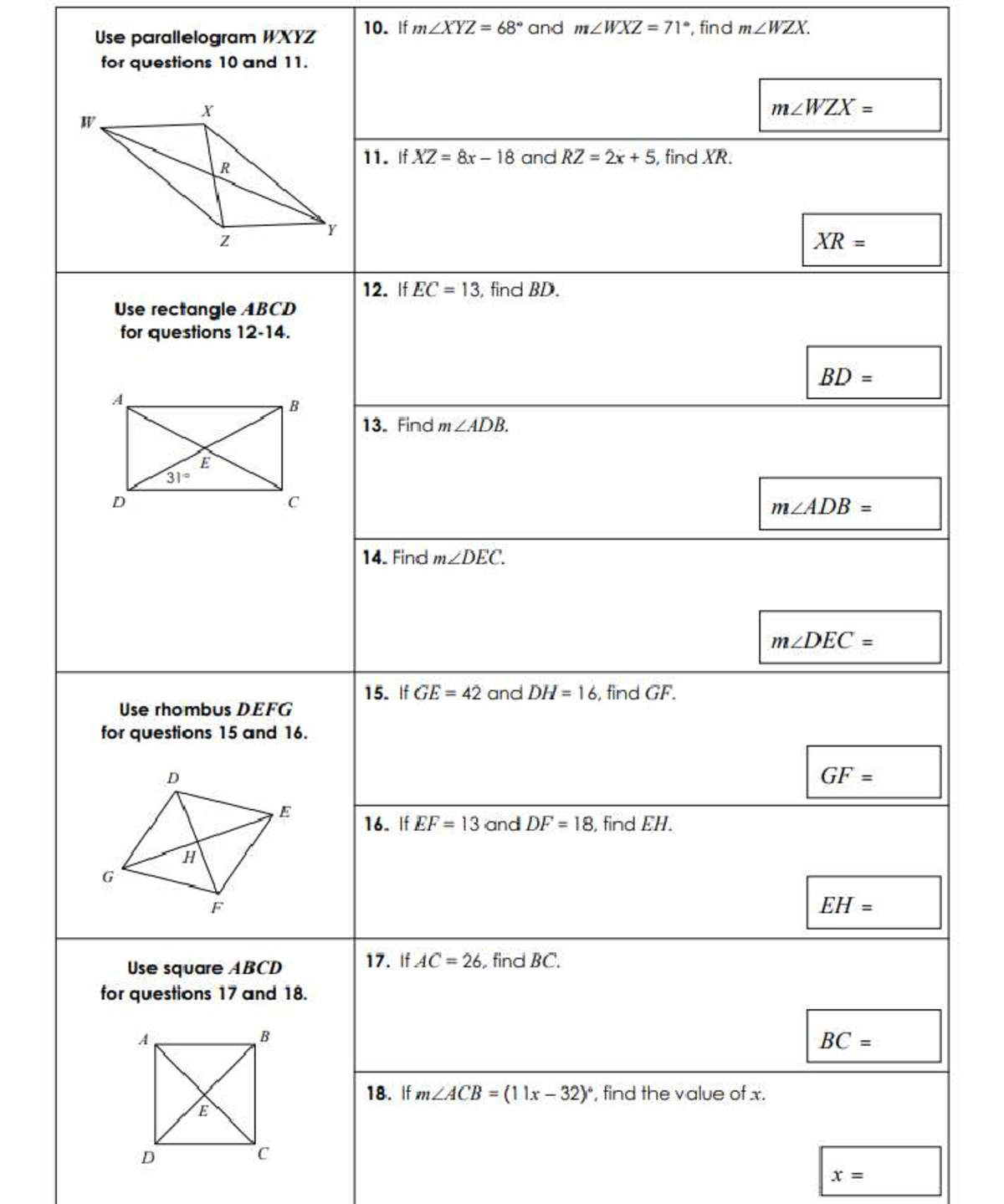 Geometry Problems: Parallelogram, Rectangle, and Rhombus (10-18) - Studocu