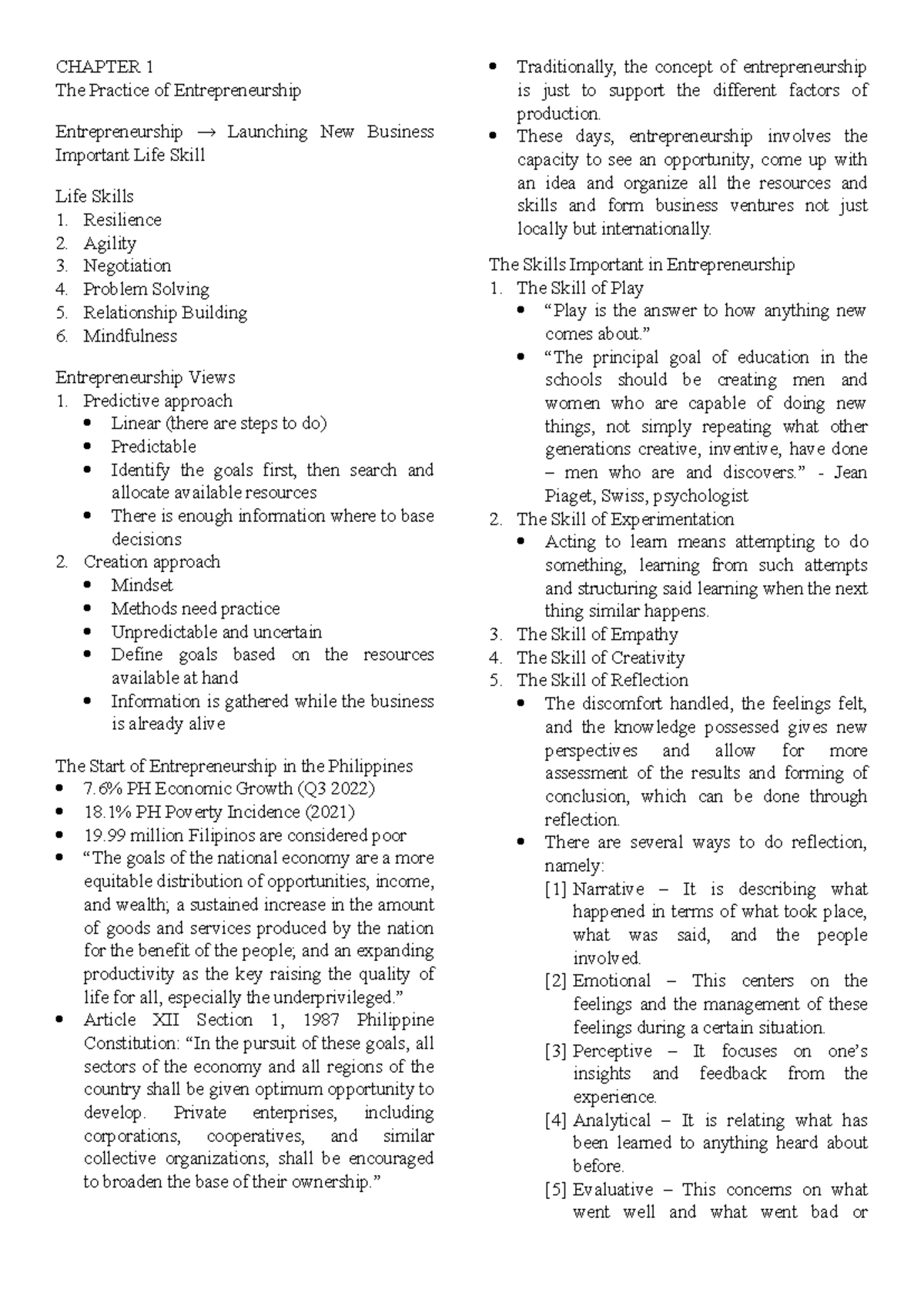 Entrepreneurship Skills and Mindset: Lecture Notes (ENTREP 101) - Studocu