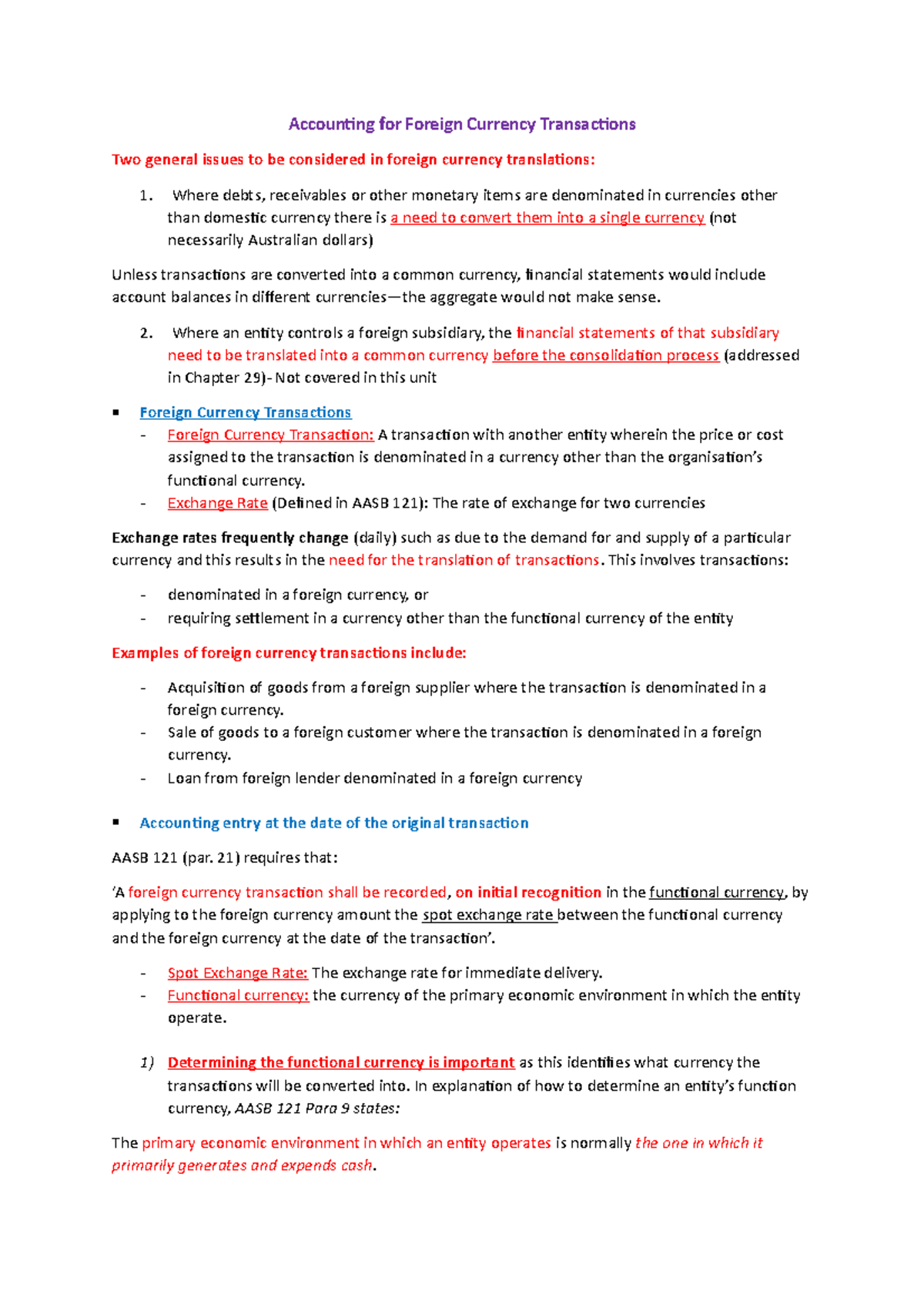 Accounting for Foreign Currency Transactions: AASB Guidelines and ...