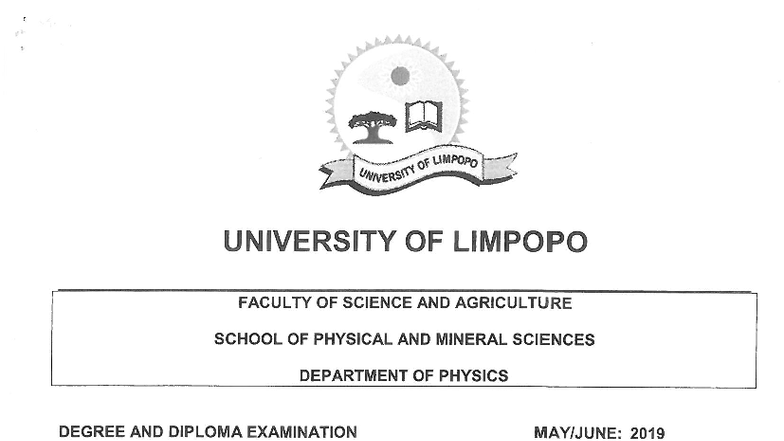 SPHS011 May/June 2019 General Physics 1A Exam Paper - Studocu