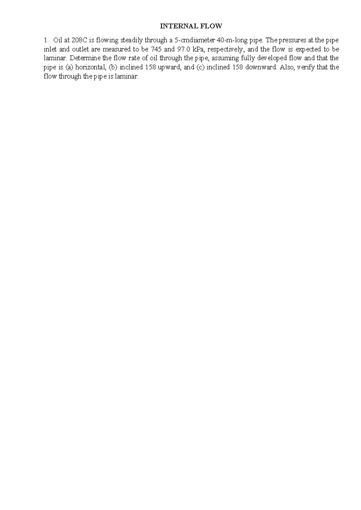 FLUID MECHANICS PROBLEMS - Internal FLOW Analysis and Solutions - Studocu