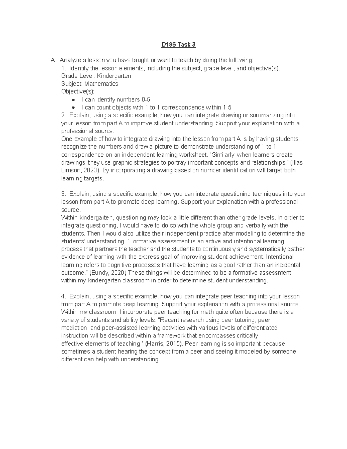 D186 Task 3 - Integrating Best Practices in Kindergarten Math Lessons ...