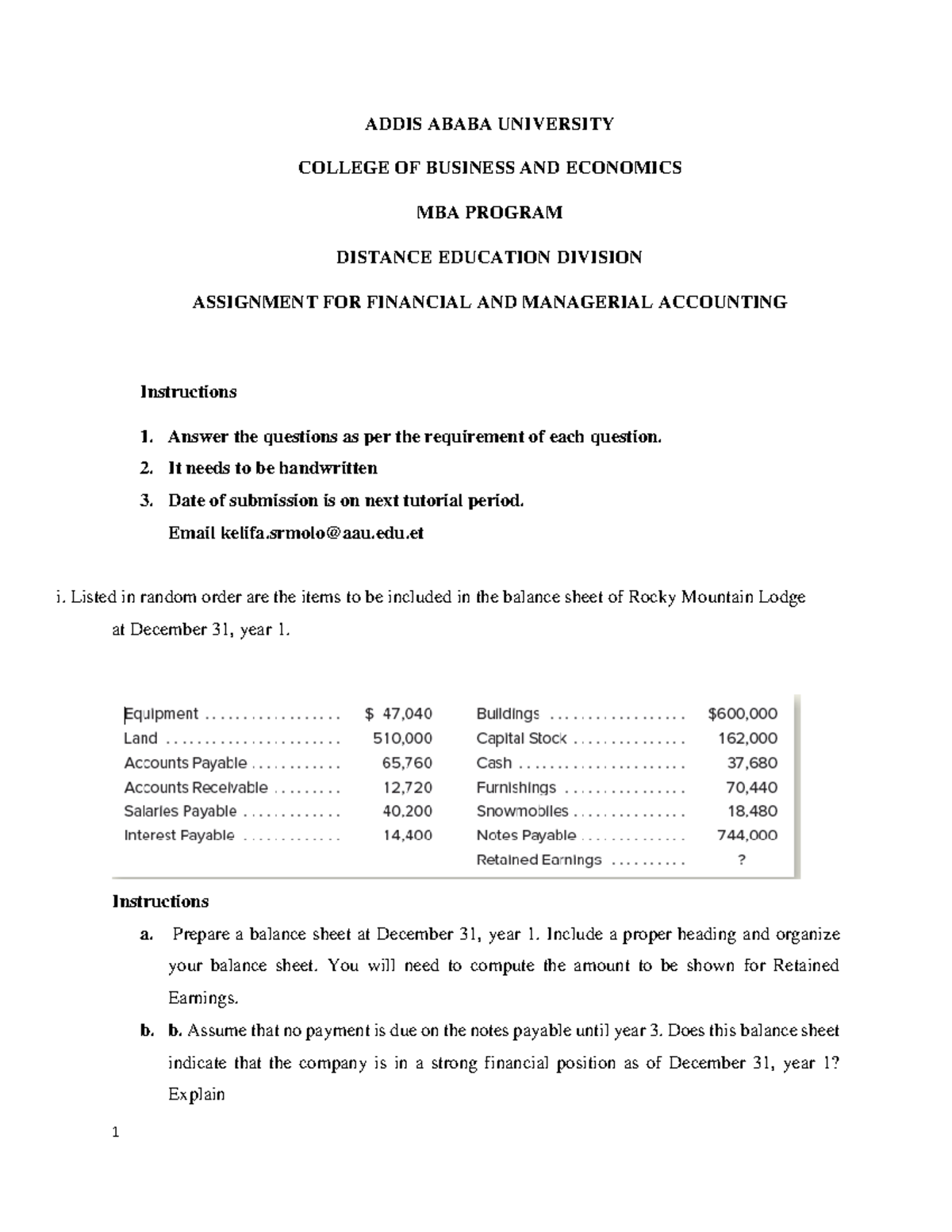 Assignment for Distance MBA FMA 1: Financial & Managerial Accounting ...