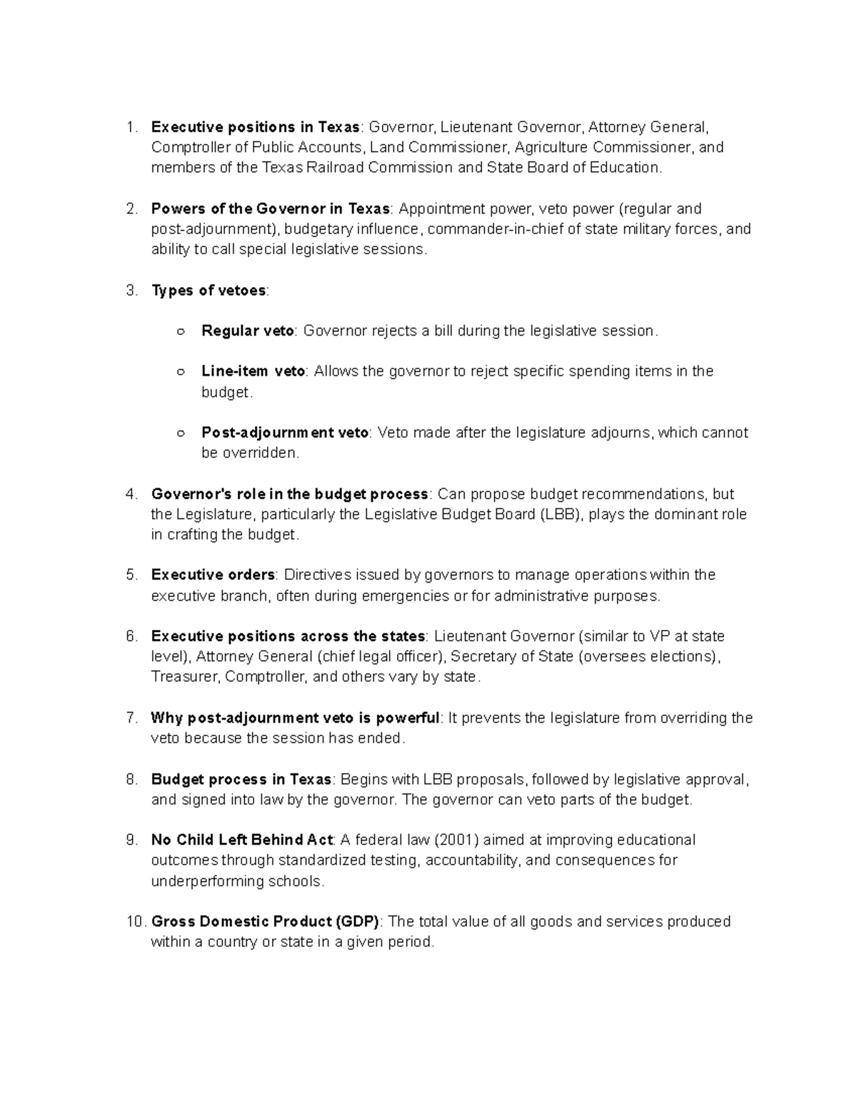 Exam 3 Review Sheet for POLS: Analyzing Texas Governance & Taxation ...