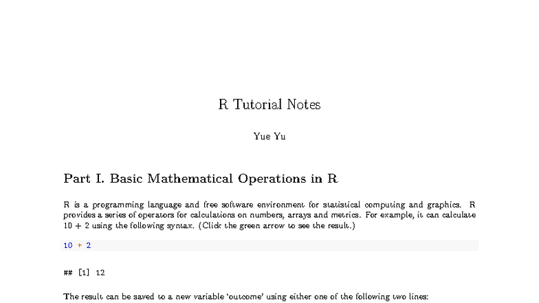 R Tutorial Notes: Basic Math Ops & Library Usage (Lec1 - 11111) - Studocu