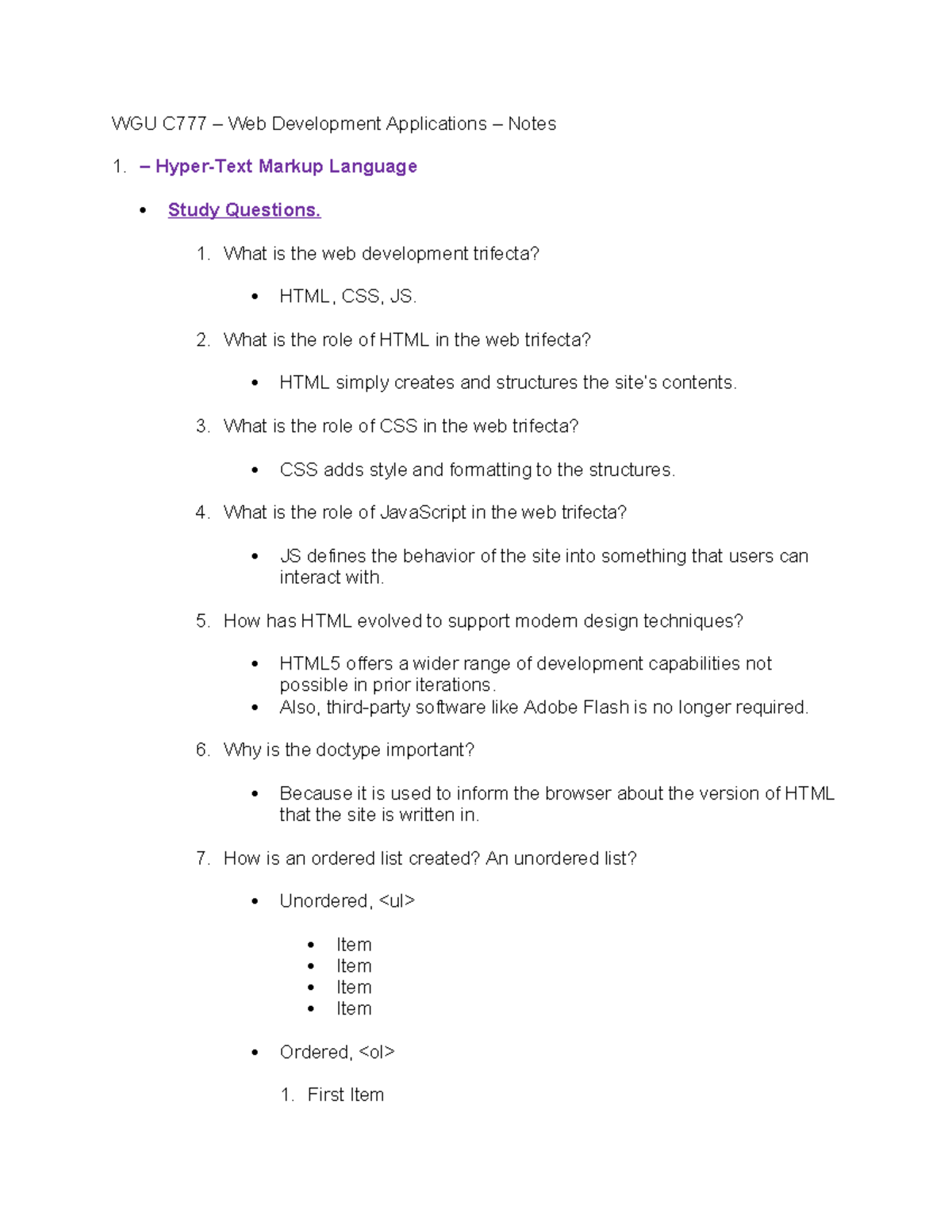 WGU C777 - Web Development Applications Study Guide and Notes - Studocu