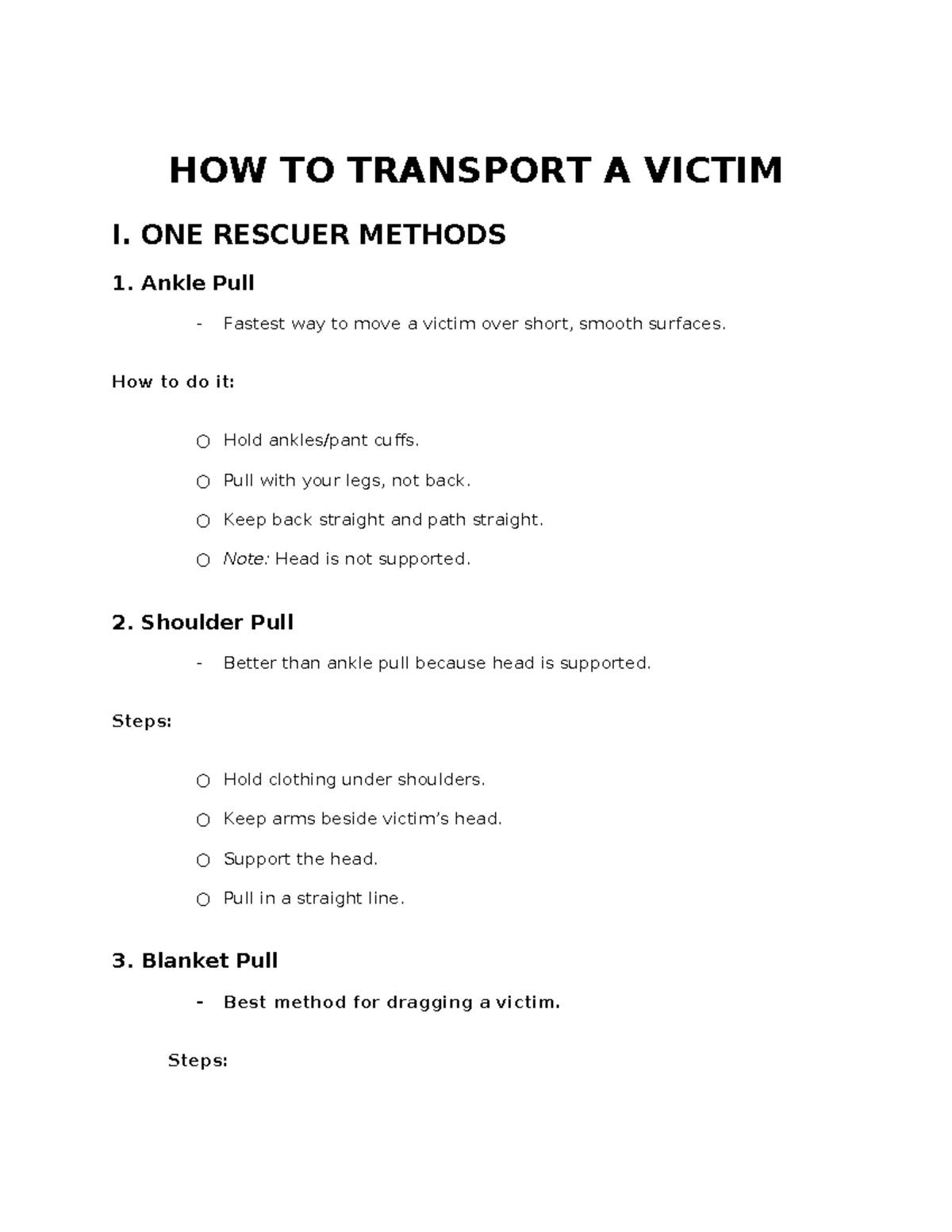 HOW TO Transport A Victim: Rescuer Methods & Techniques - Studocu