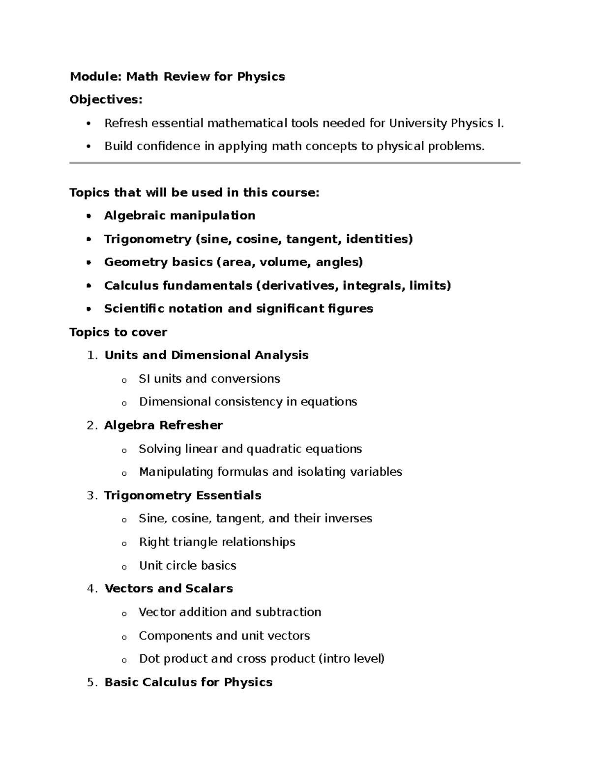 Math Review for Physics (PHYS 101): Essential Skills & Concepts - Studocu