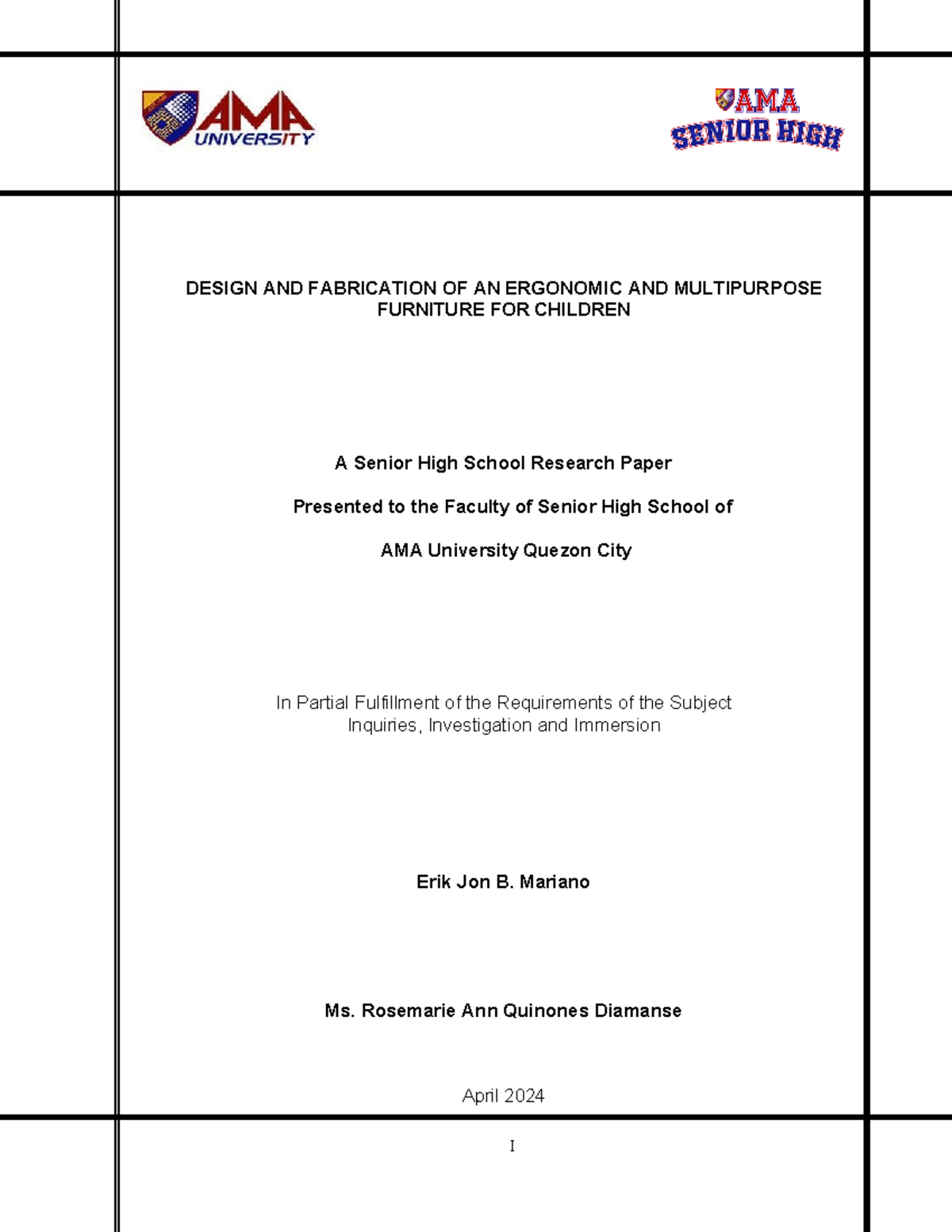 SHS Format title defense - I DESIGN AND FABRICATION OF AN ERGONOMIC AND ...