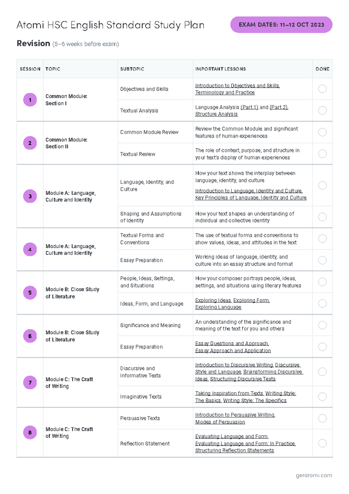 Atomi HSC English Std Study Plan & Revision Guide 2023 - Studocu