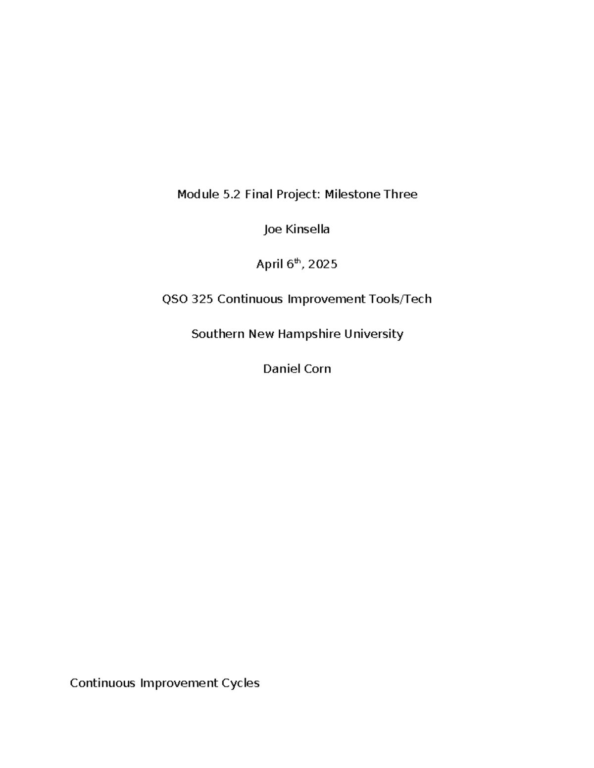 QSO 325 Module 5 Final Project: Continuous Improvement Case Study - Studocu
