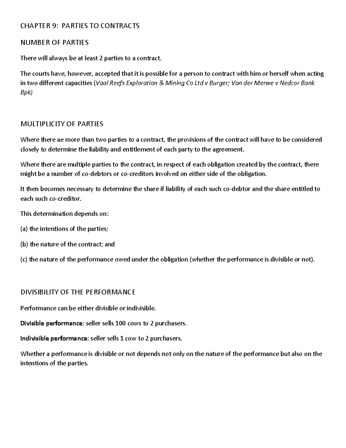 Chapter 9 Study Notes: Understanding Parties to Contracts - Studocu