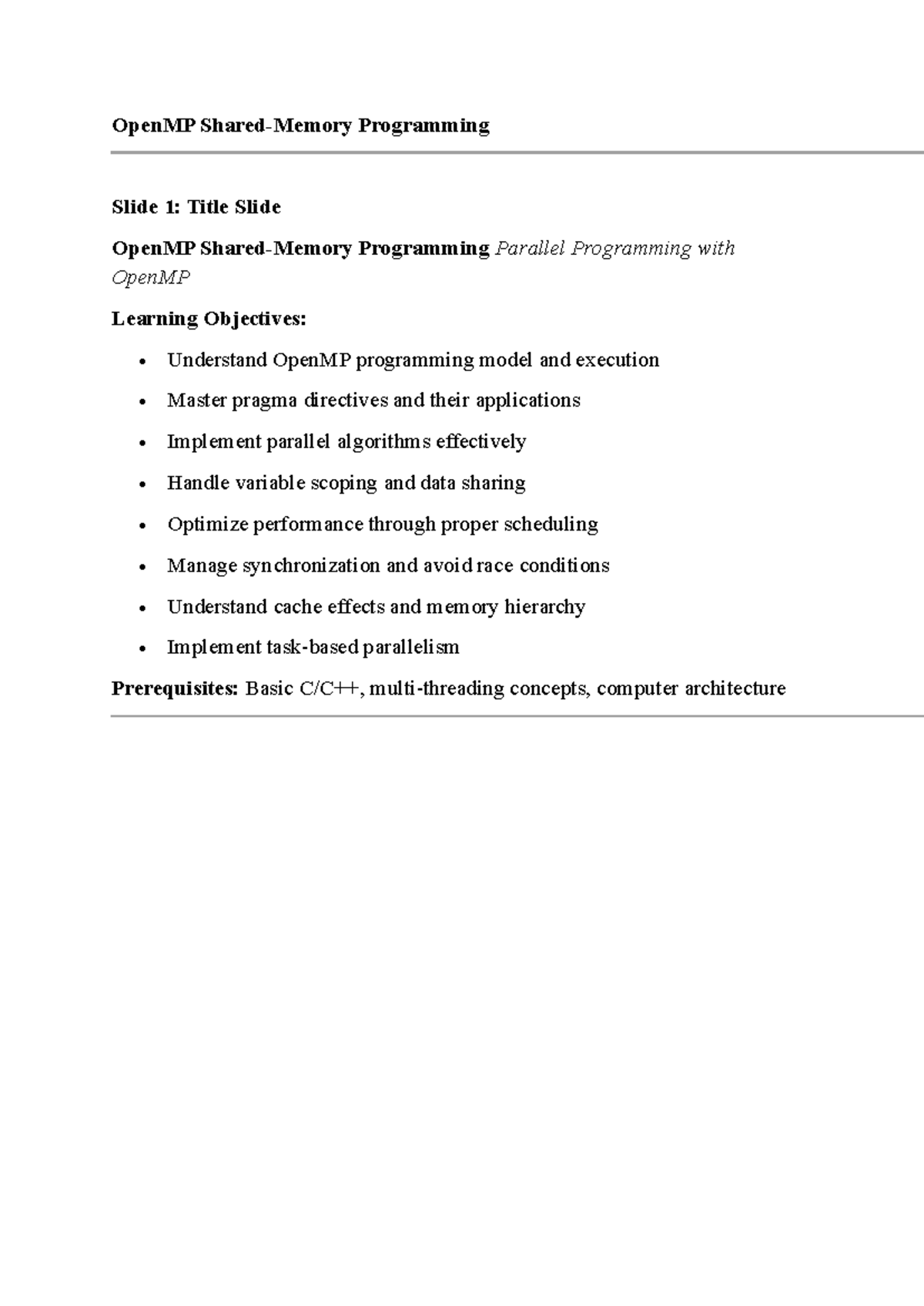 OpenMP Programming Overview: Key Concepts and Techniques - Studocu