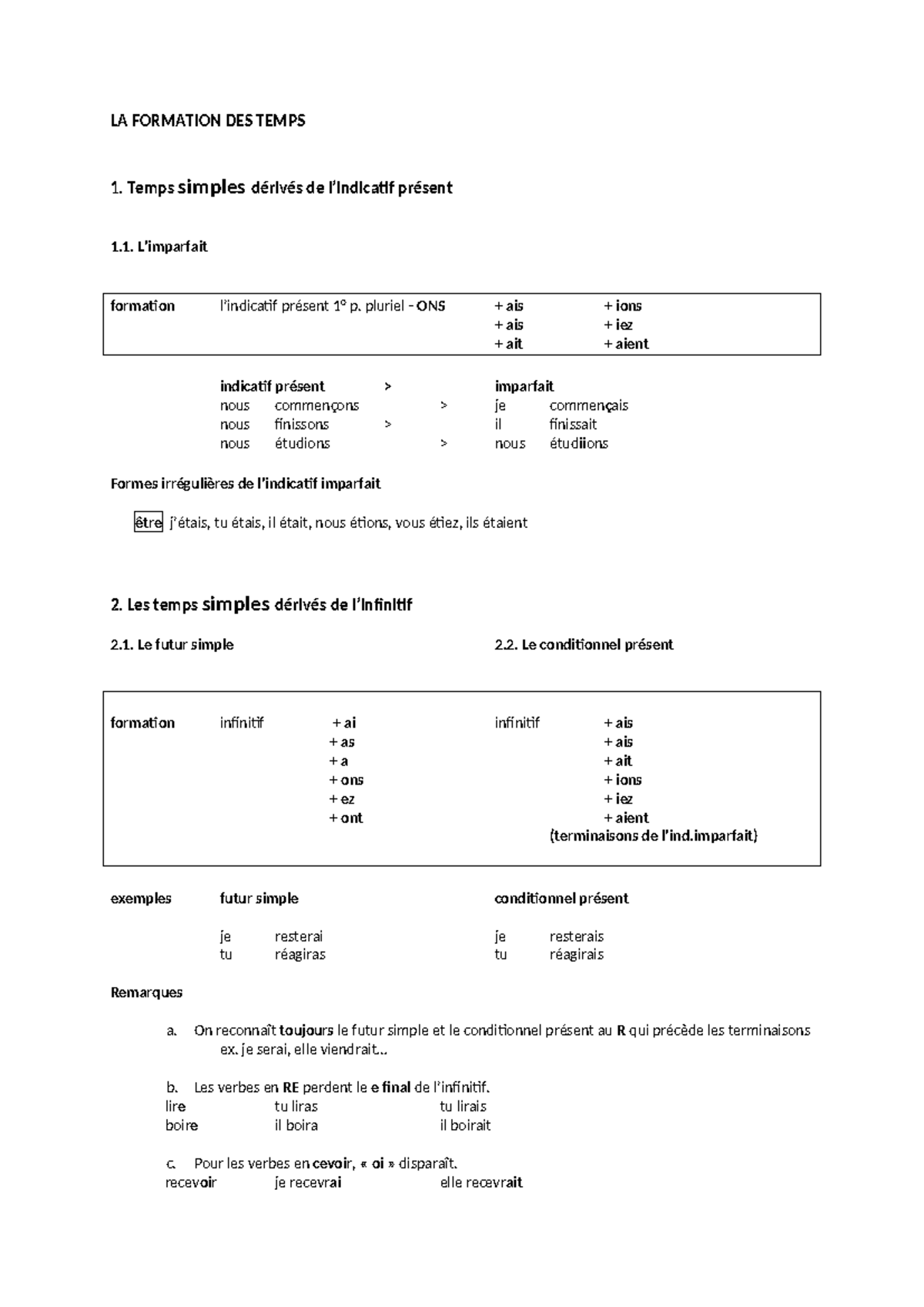 Formation des Temps Verbaux en Français - Notes de Cours (LA101) - Studocu