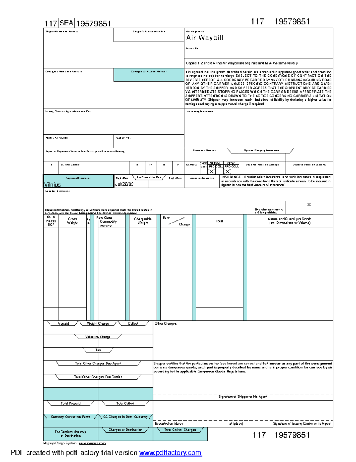 117 SEA 19579851 Air Waybill Sample Document - Studocu