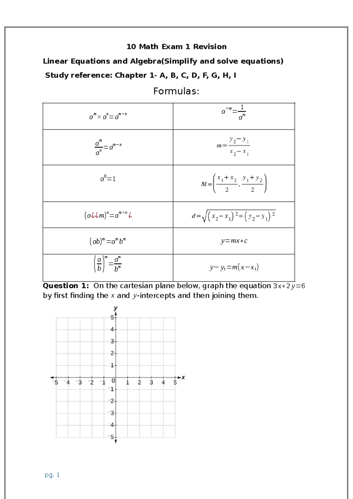 Math 10 Final Exam Revision: Linear Equations & Algebra - Studocu