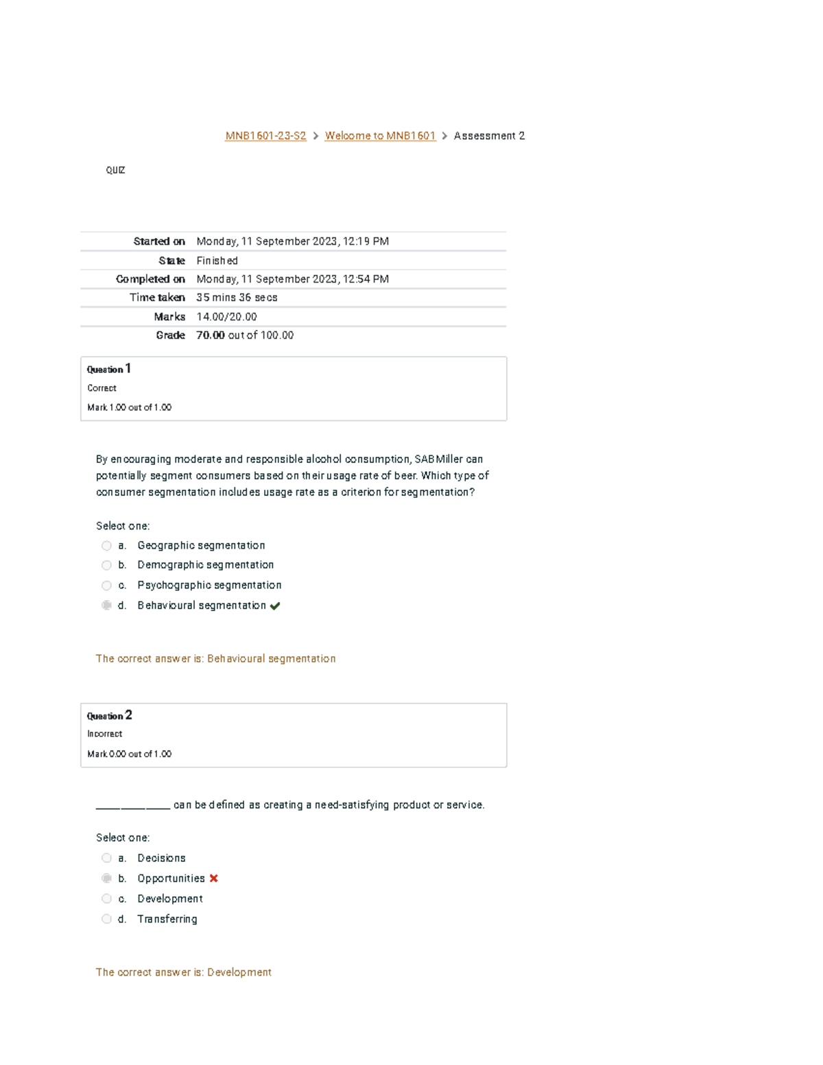 MNB1601 Assessment 2 Review: Performance and Insights - Studocu