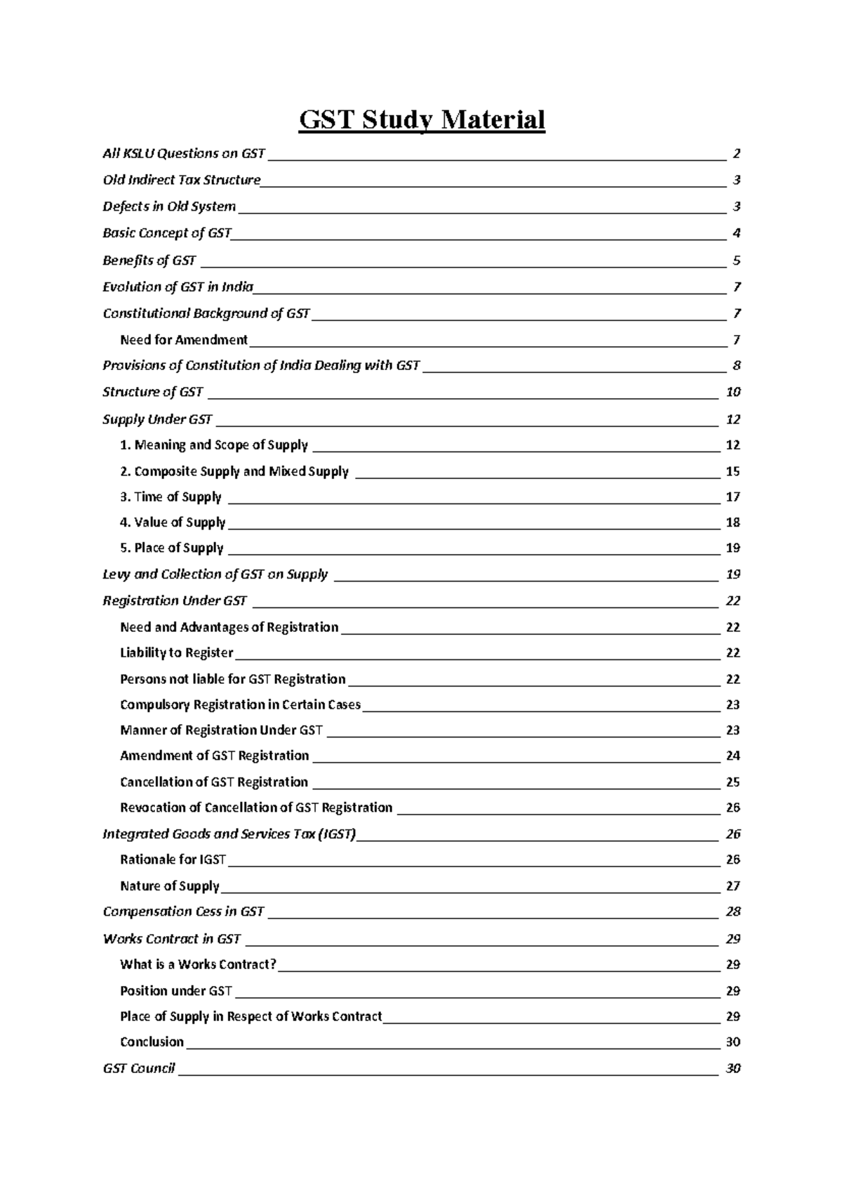 GST Study Material for Taxation LLB: Key Concepts and Provisions - Studocu