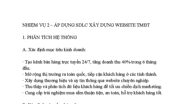 NHIỆM VỤ 2: ÁP DỤNG SDLC XÂY DỰNG WEBSITE TMĐT (Nv2-lab-7) - Studocu